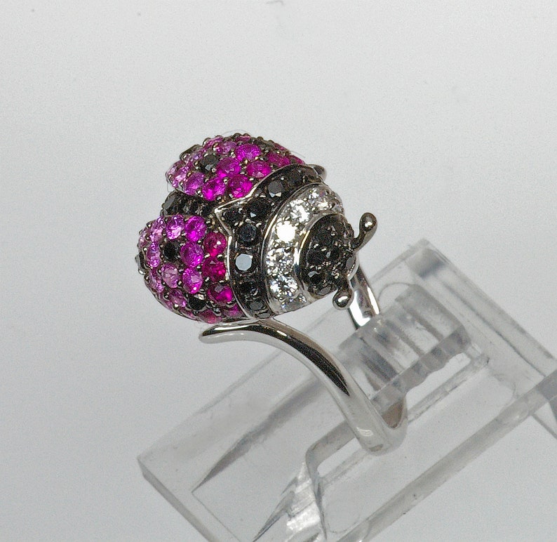 18K Lucky Charm Ladybug Ring Ruby Black & White Diamond Pink - Etsy