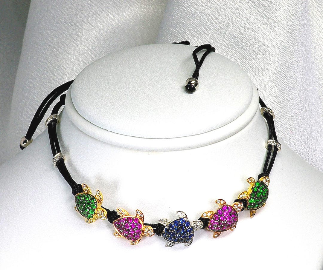 18k, Turtle Bracelet, Tri-color Gold, Multi Color Natural Gems ...