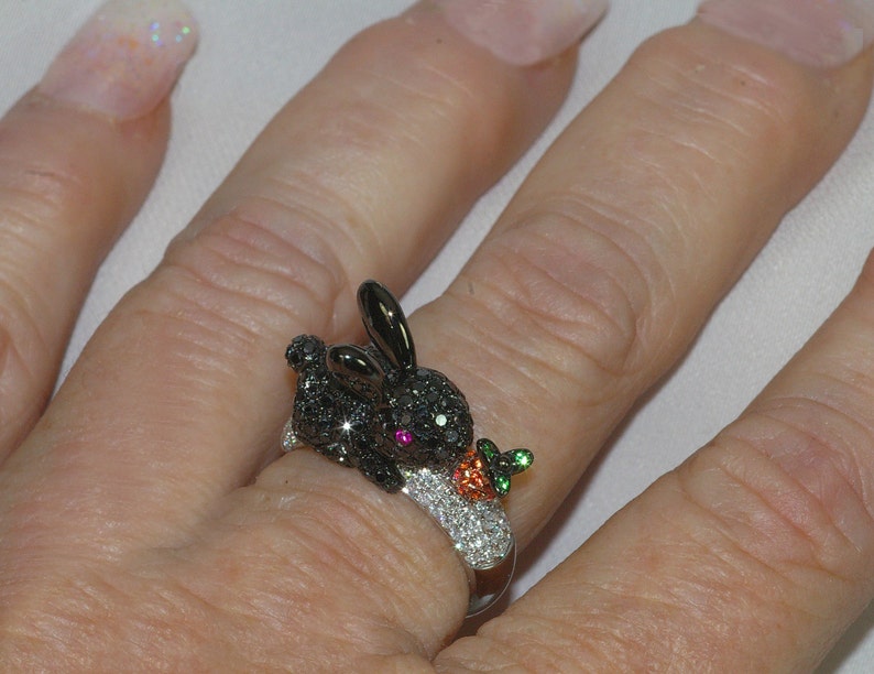 18k Bunny Rabbit Ring White Gold Diamond Animal Nature - Etsy