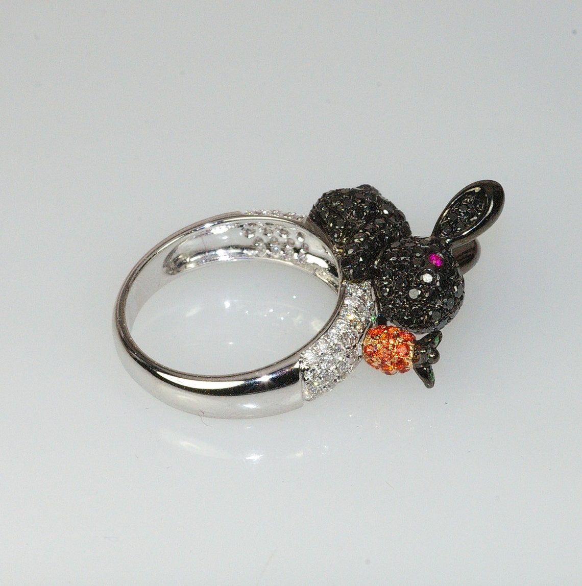 18k Bunny Rabbit Ring White Gold Diamond Animal Nature - Etsy