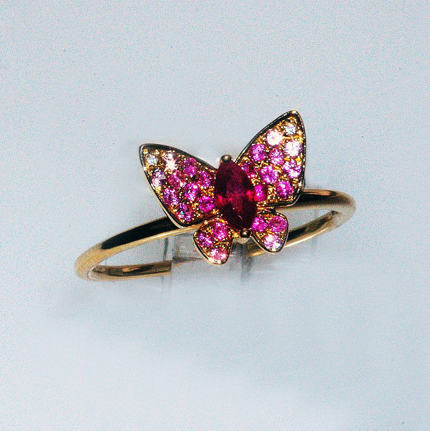 14k, Butterfly Ring, Ruby, Diamond, Pink Sapphire, Yellow Gold, Nature ...