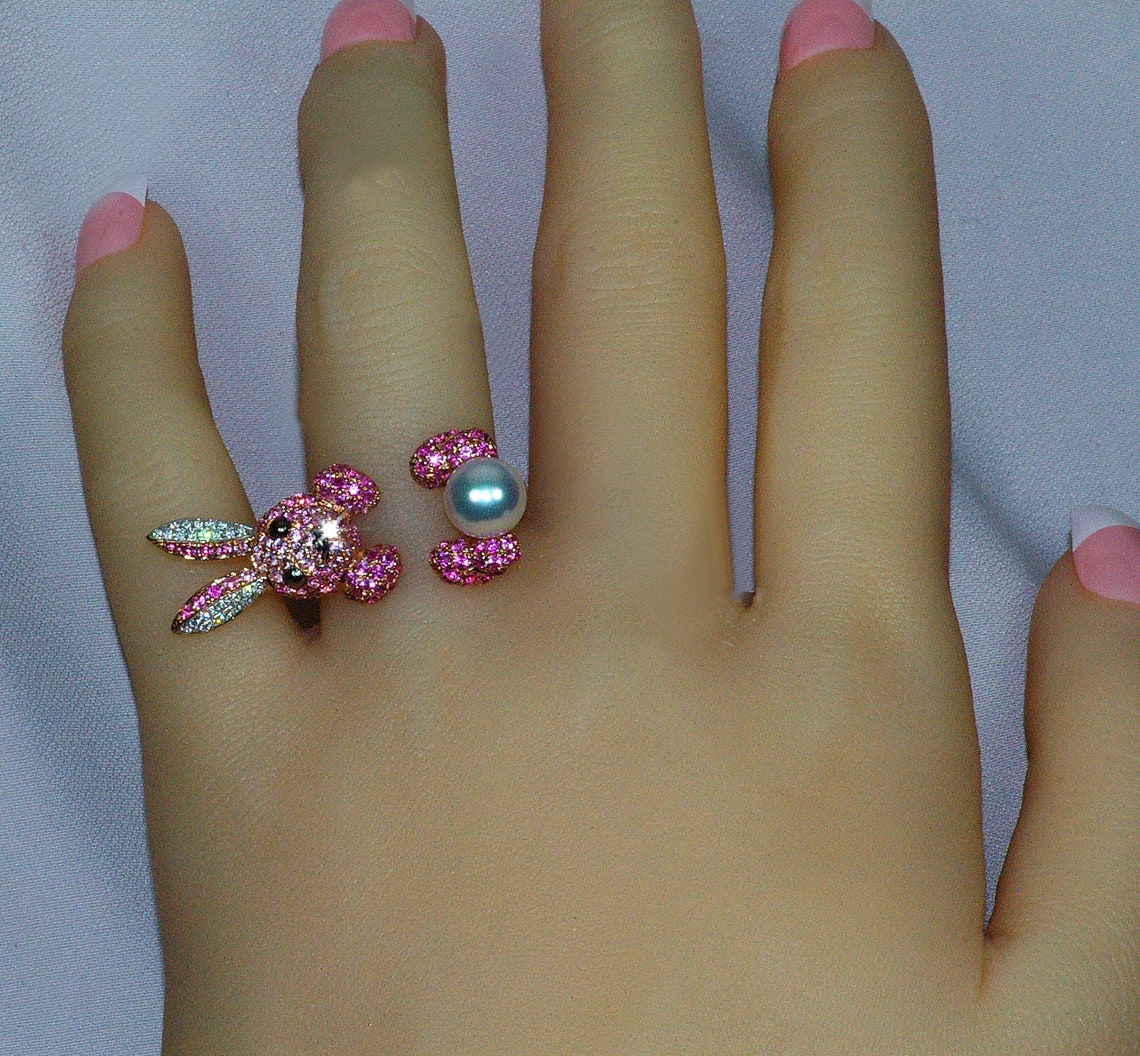 18k Bunny Rabbit Ring Wrap Around Animal Pink Sapphire - Etsy
