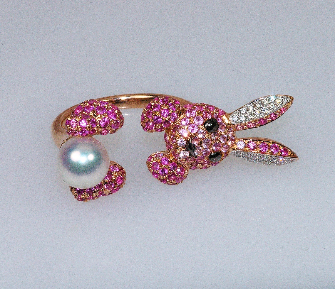 18k Bunny Rabbit Ring Wrap Around Animal Pink Sapphire - Etsy
