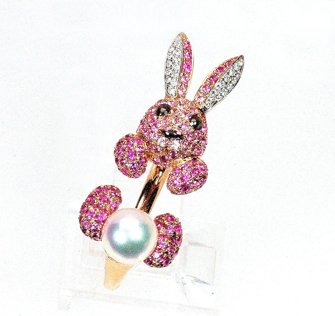 18k Bunny Rabbit Ring, Wrap Around, Animal, Pink Sapphire, Ruby, South ...