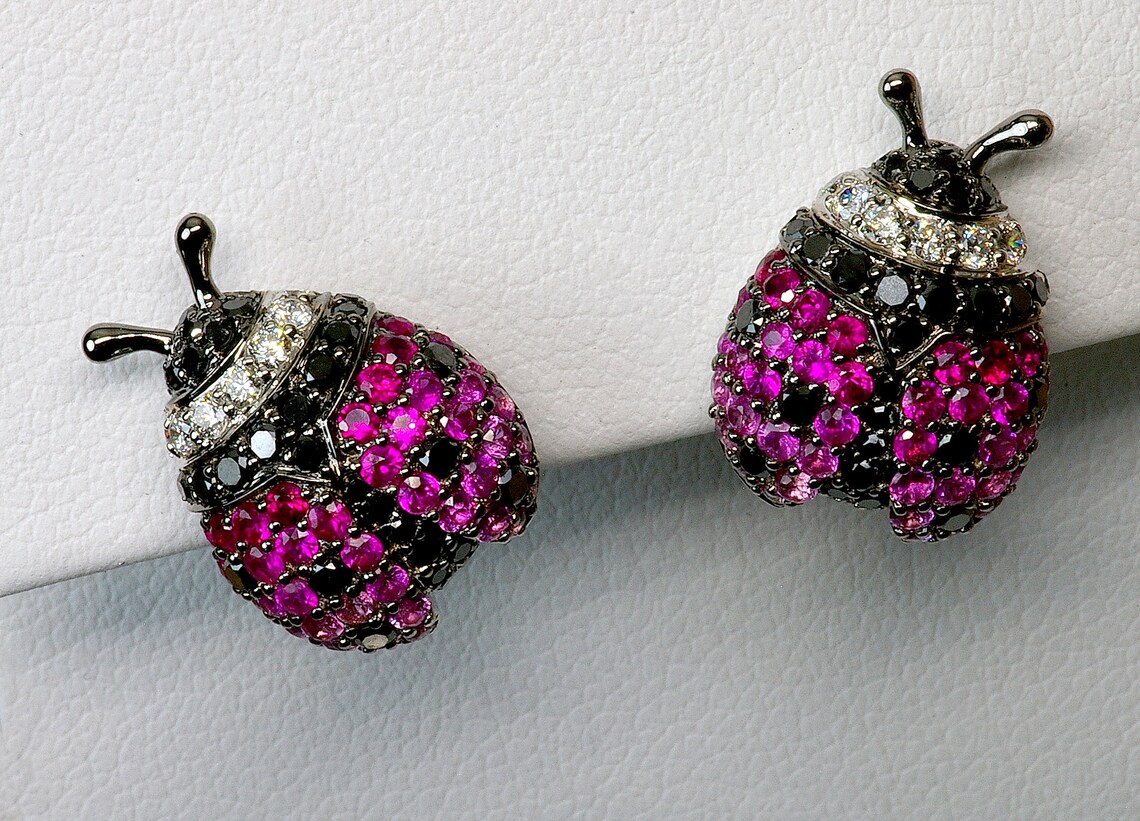 18K Lucky Charm Ladybug Ring Ruby Black & White Diamond Pink - Etsy