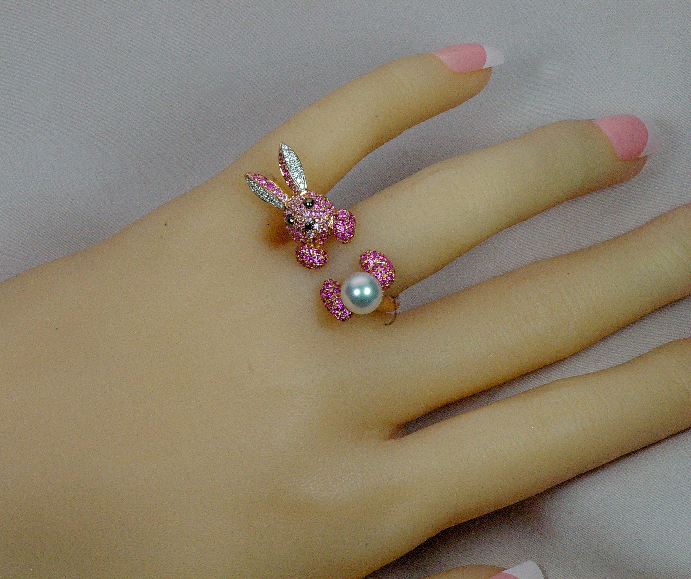 18k Bunny Rabbit Ring Wrap Around Animal Pink Sapphire - Etsy