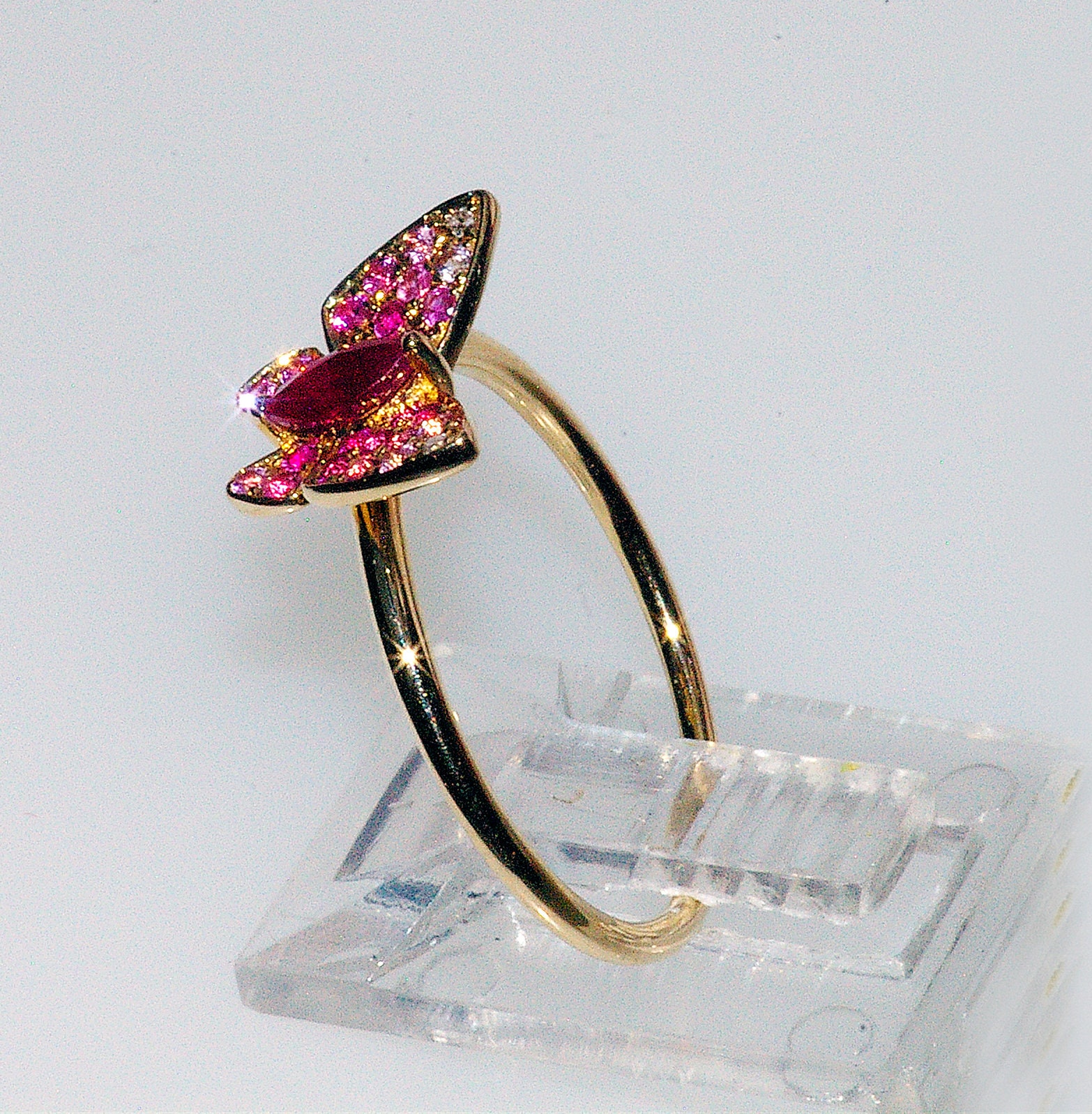 14k, Butterfly Ring, Ruby, Diamond, Pink Sapphire, Yellow Gold, Nature ...