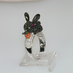 18k Bunny Rabbit Ring, White Gold Diamond, Animal Nature, Multi Color ...