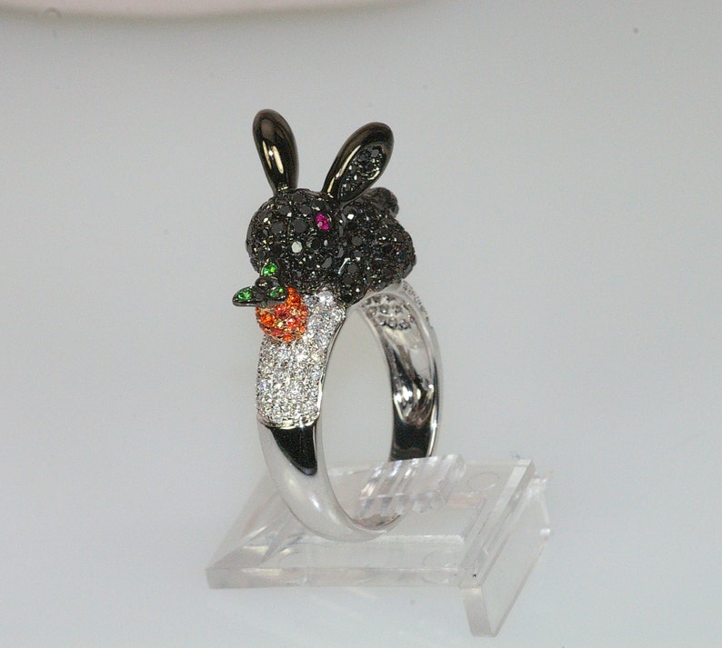 18k Bunny Rabbit Ring White Gold Diamond Animal Nature - Etsy