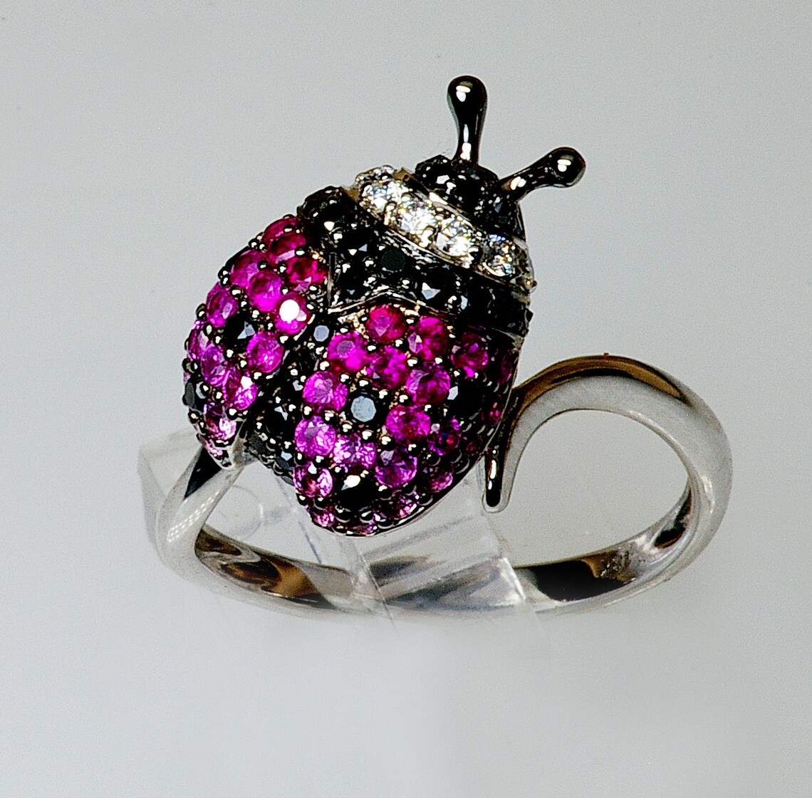 18K Lucky Charm Ladybug Ring Ruby Black & White Diamond Pink - Etsy