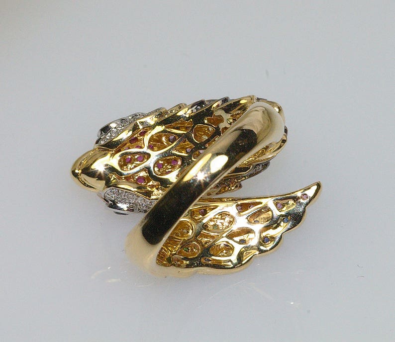18k Bird Ring, Phoenix, Macaw, Parrot, Yellow Gold Shaded Multi Gem ...