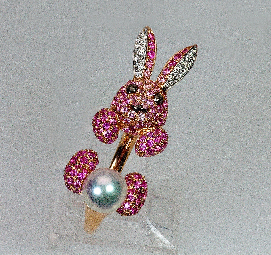 18k Bunny Rabbit Ring Wrap Around Animal Pink Sapphire - Etsy