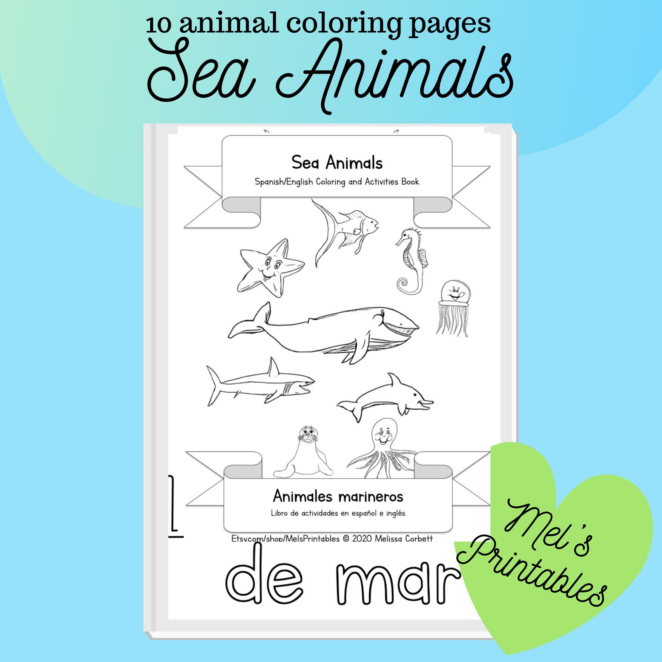 Sea Animals Spanish English Bilingual Coloring and Activities Book - Etsy