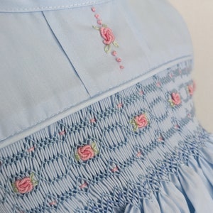 Pale Blue Smocked Dress With Bloomers. Geometric Smocking Features Pink ...