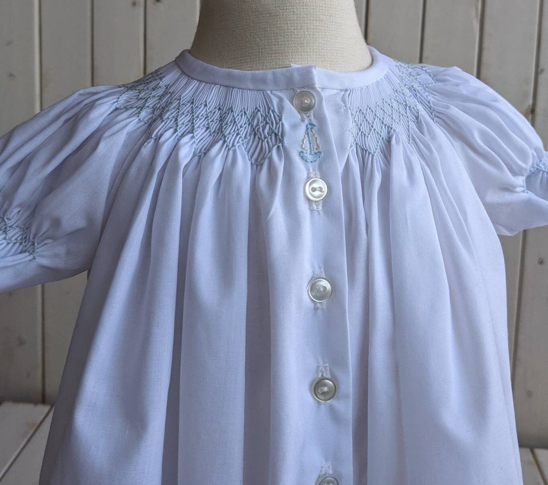 Baby Day Gown. White Smocked Baby Gown. Smocked Baby Dress. Boy Day ...