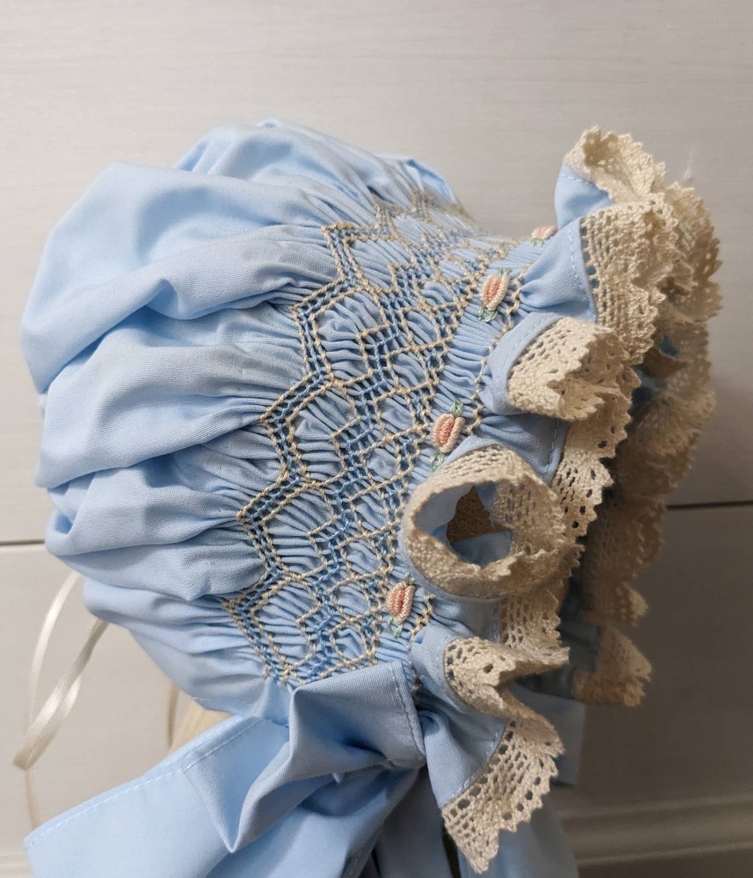 Baby Bonnet. Smocked Bonnet. Blue Smocked Bonnet. Easter Bonnet ...