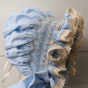 Baby Bonnet. Smocked Bonnet. Blue Smocked Bonnet. Easter Bonnet ...