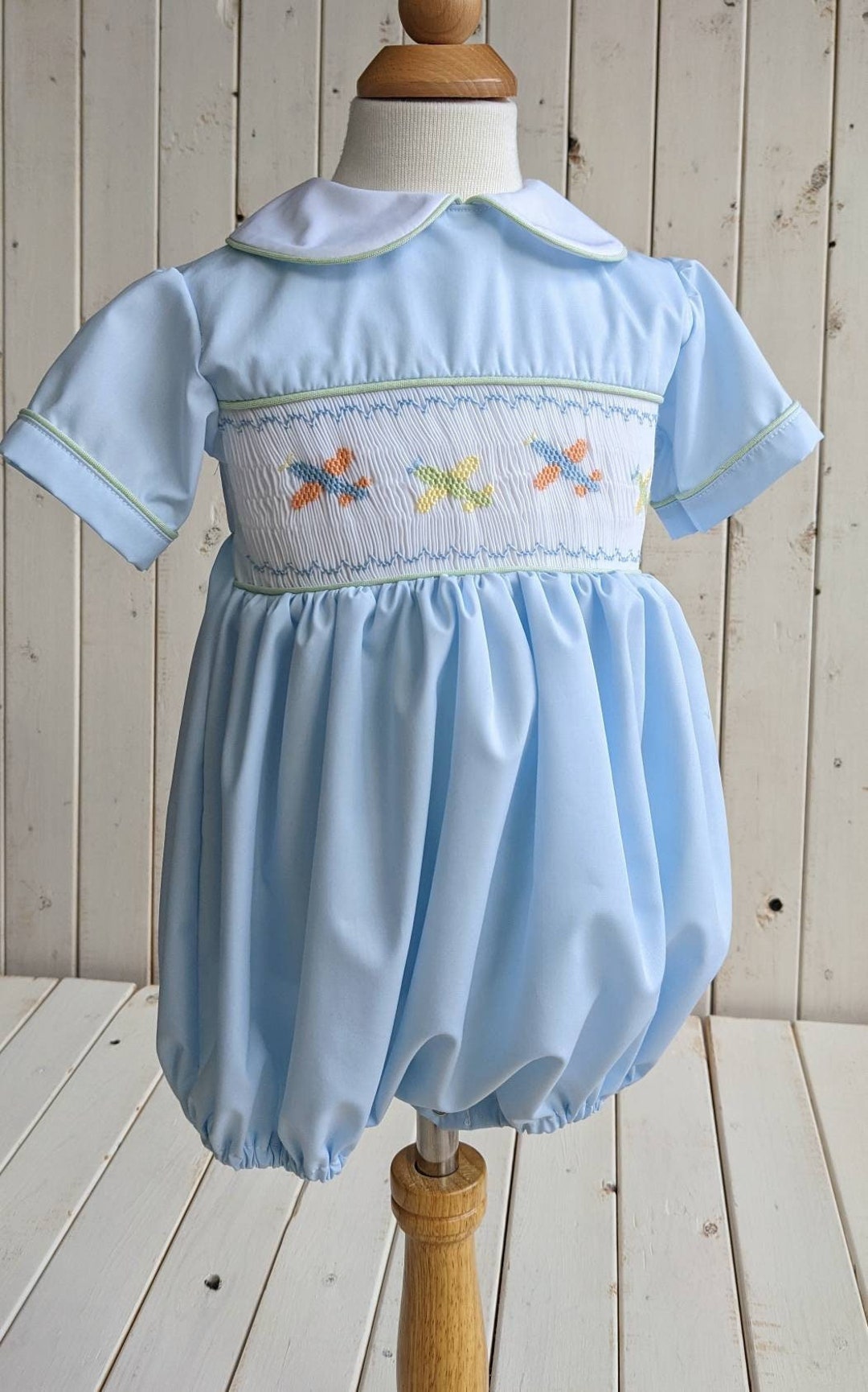 Baby Boy's Airplane Bubblesuit. Smocked Airplanes. Pastel Blue Bubble ...