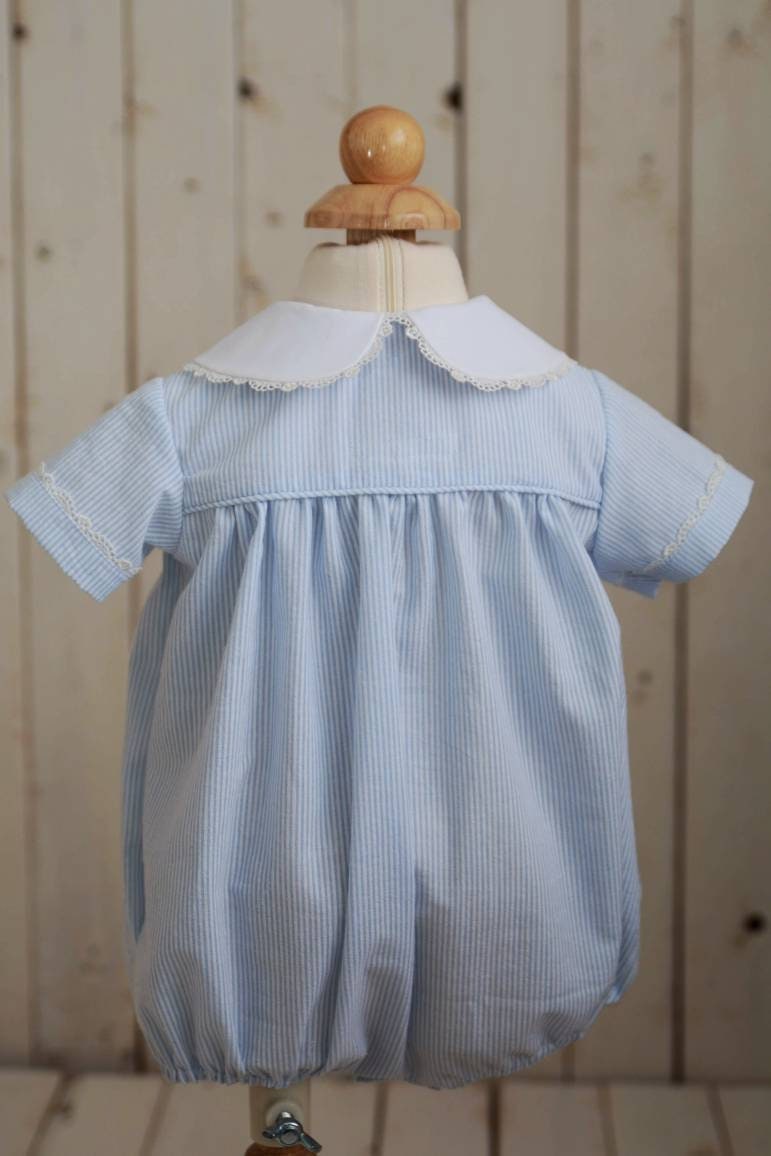 Boys Bubblesuit. Blue Stripe Bubblesuit. Button-front Romper. - Etsy