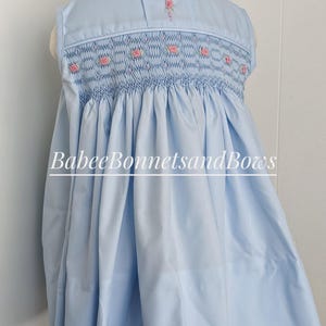 Pale Blue Smocked Dress With Bloomers. Geometric Smocking Features Pink ...