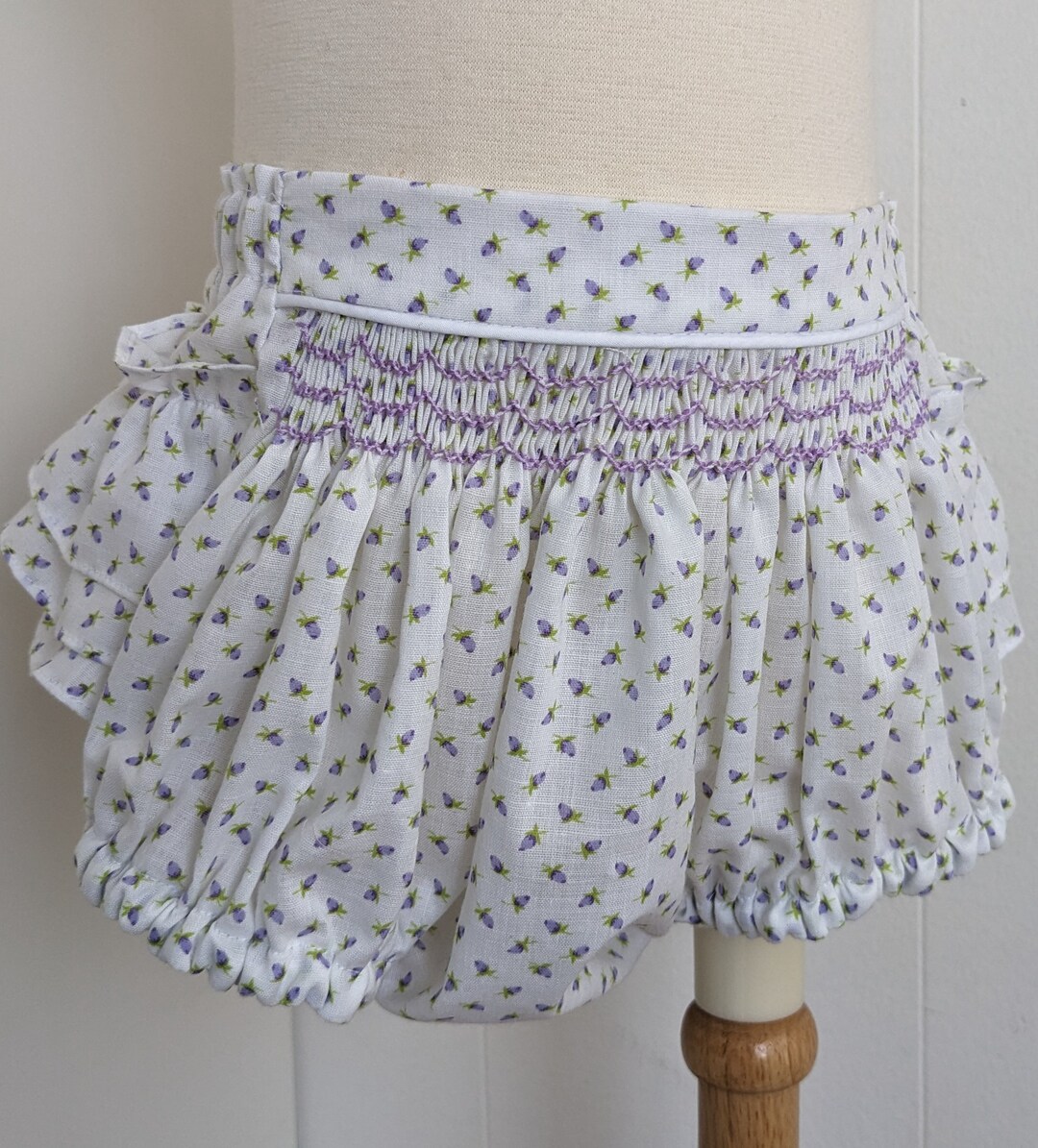 Smocked Ruffle Bottom Bloomers. Lavender Rosebud Bloomers. Smocked ...