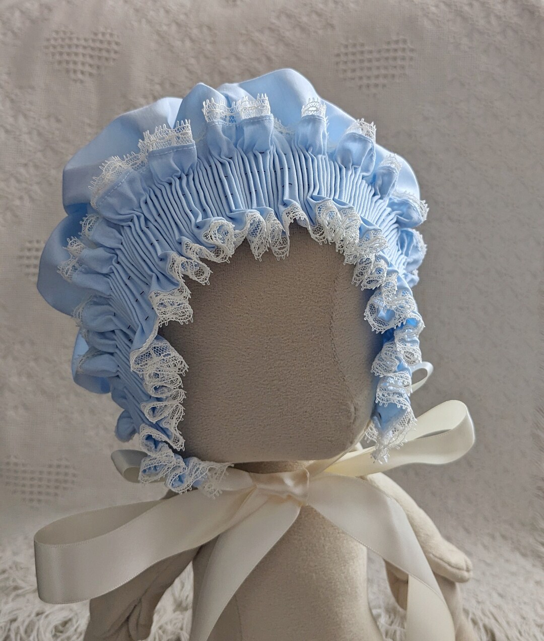 Ready to Smock Bonnet. Pre Pleated Bonnet. Pale Blue Bonnet. Smock It ...
