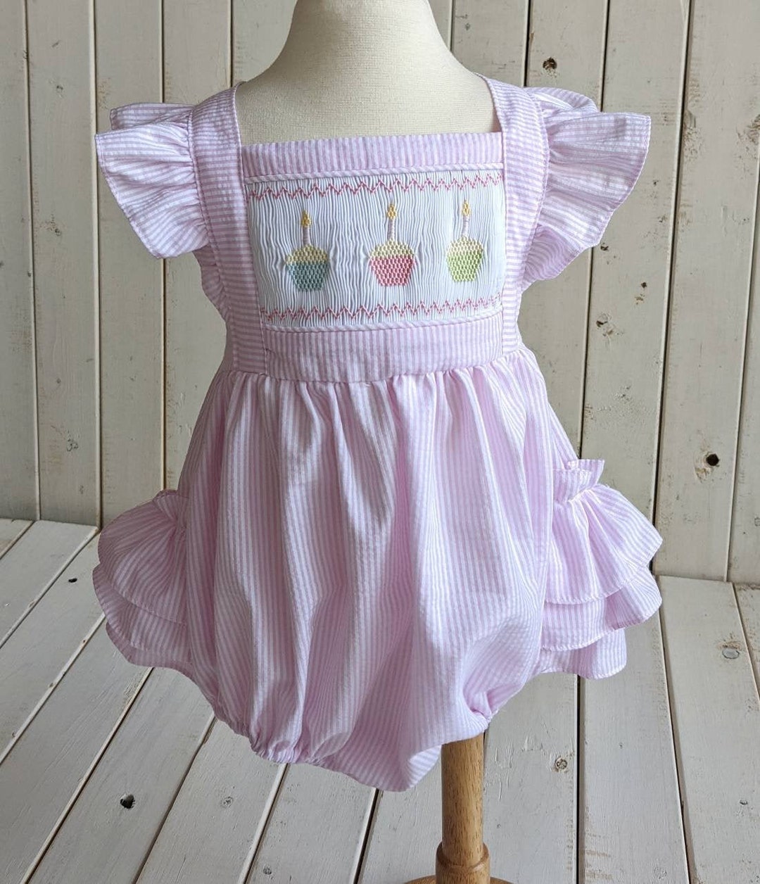 Little Girl's Birthday Bubblesuit. Ruffle Bottom Bubblesuit. Pink ...