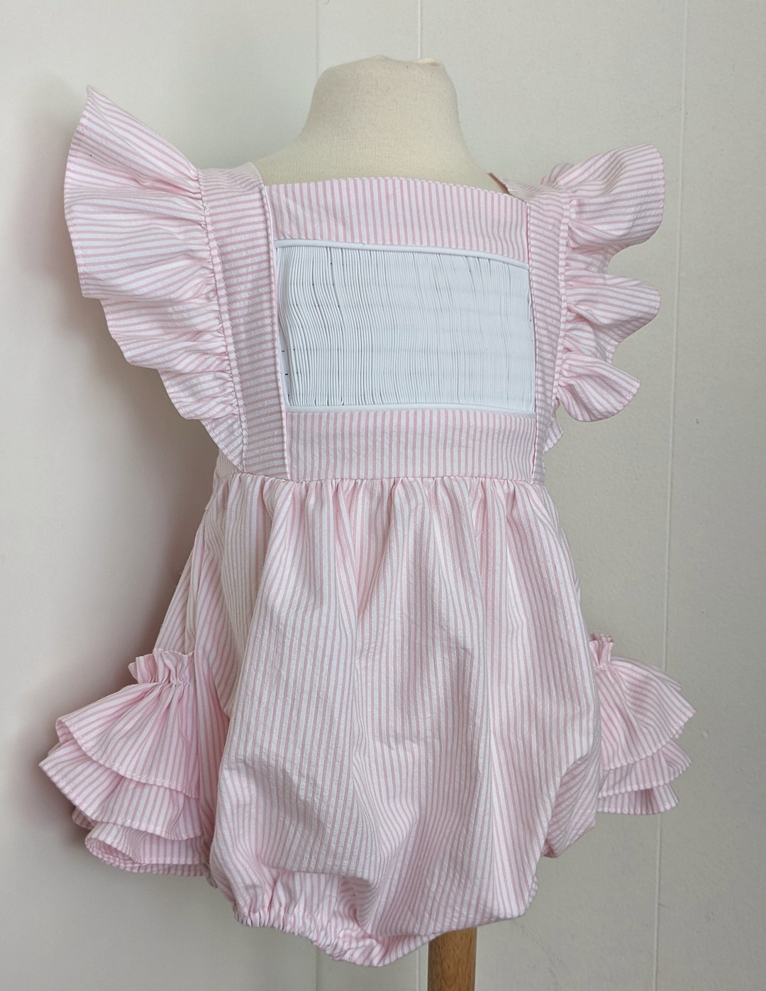 Ready to Smock Bubble Suit. Ruffle Bottom Bubble Suit. Pink Seersucker ...