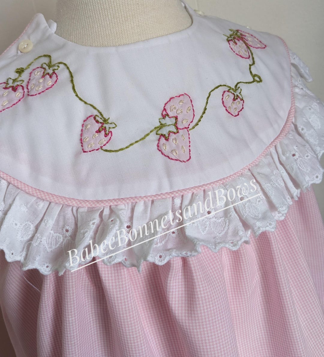 Strawberry Dress. Shadow Embroidered Strawberries. Round Yoke Dress ...