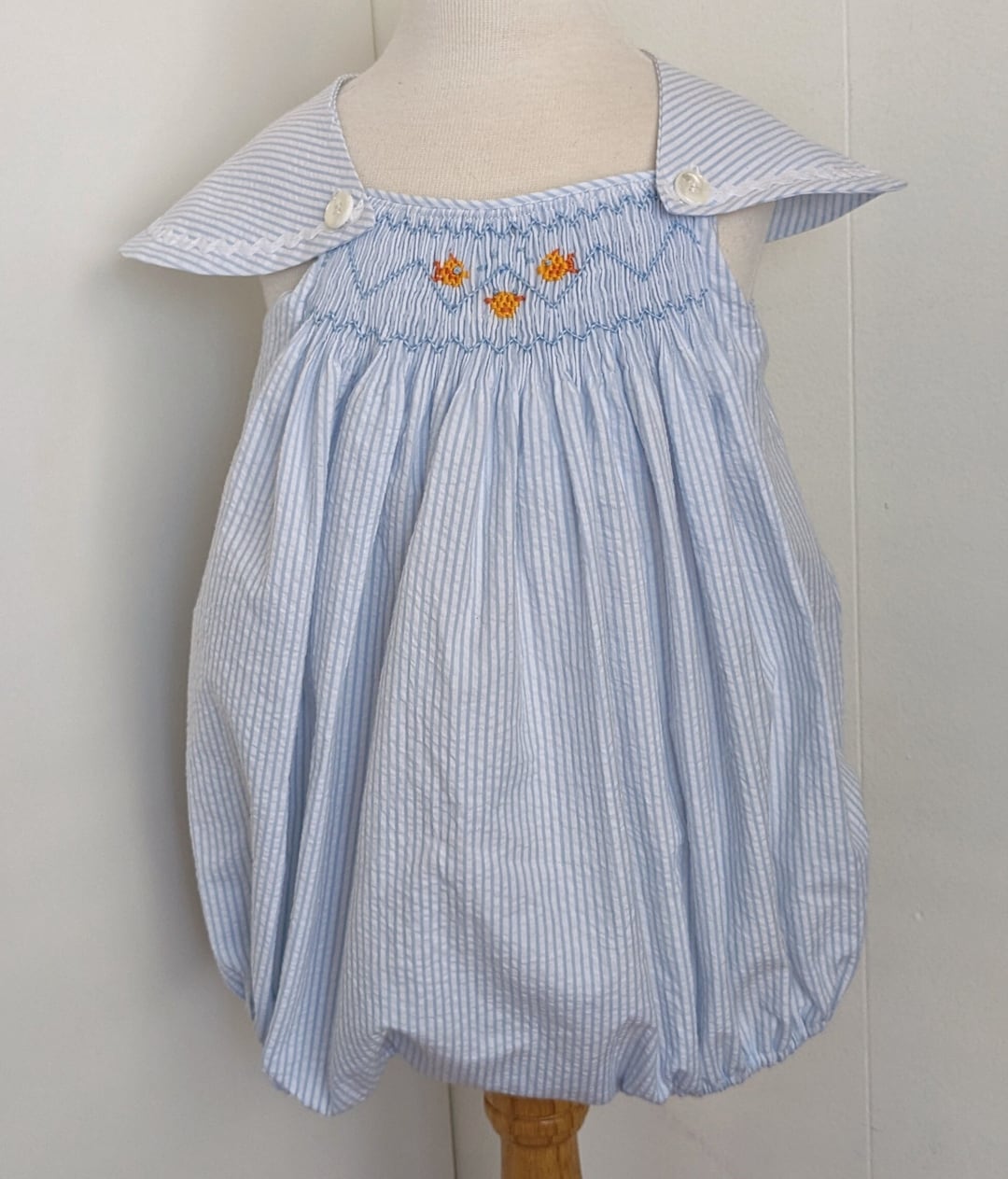 Smocked Seersucker Dress or Bubble. Smocked Fish. Boys Bubble. Girls ...