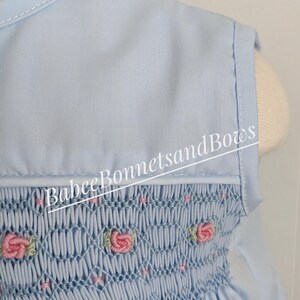 Pale Blue Smocked Dress With Bloomers. Geometric Smocking Features Pink ...
