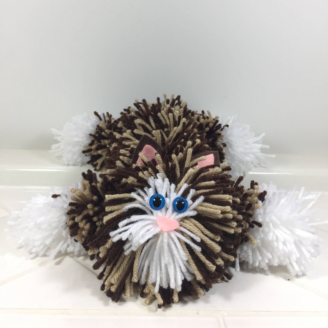 Brown Tabby Yarn Cat Collectible, Dark Brown Tabby Yarn Kitty With Blue ...