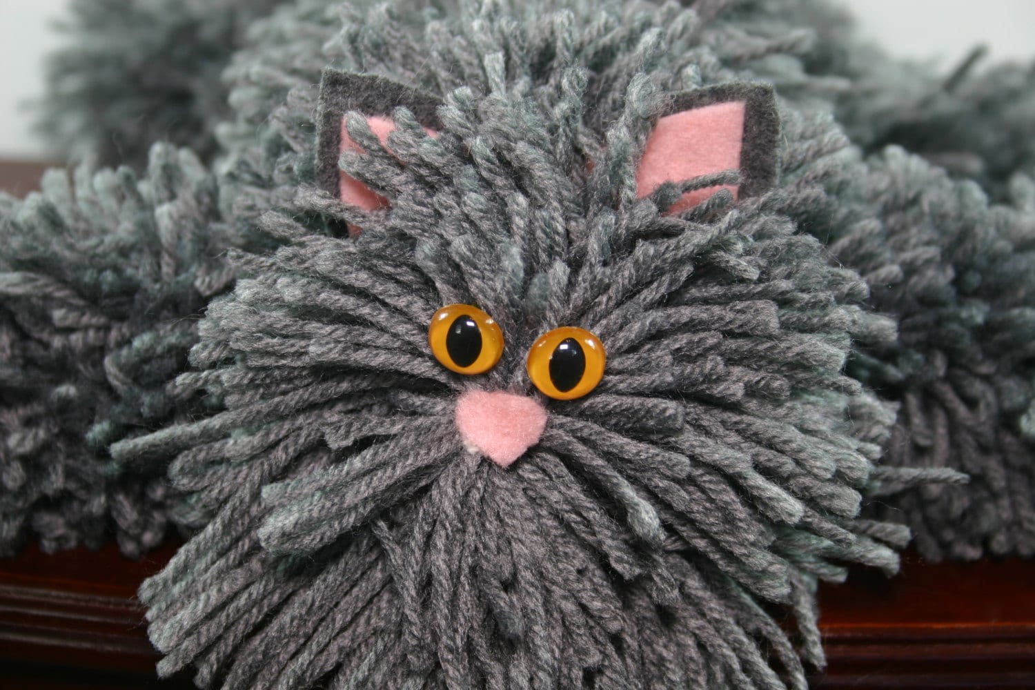 Gray Yarn Cat Collectible, Grey Yarn Kitty With Yellow Cat Eyes ...