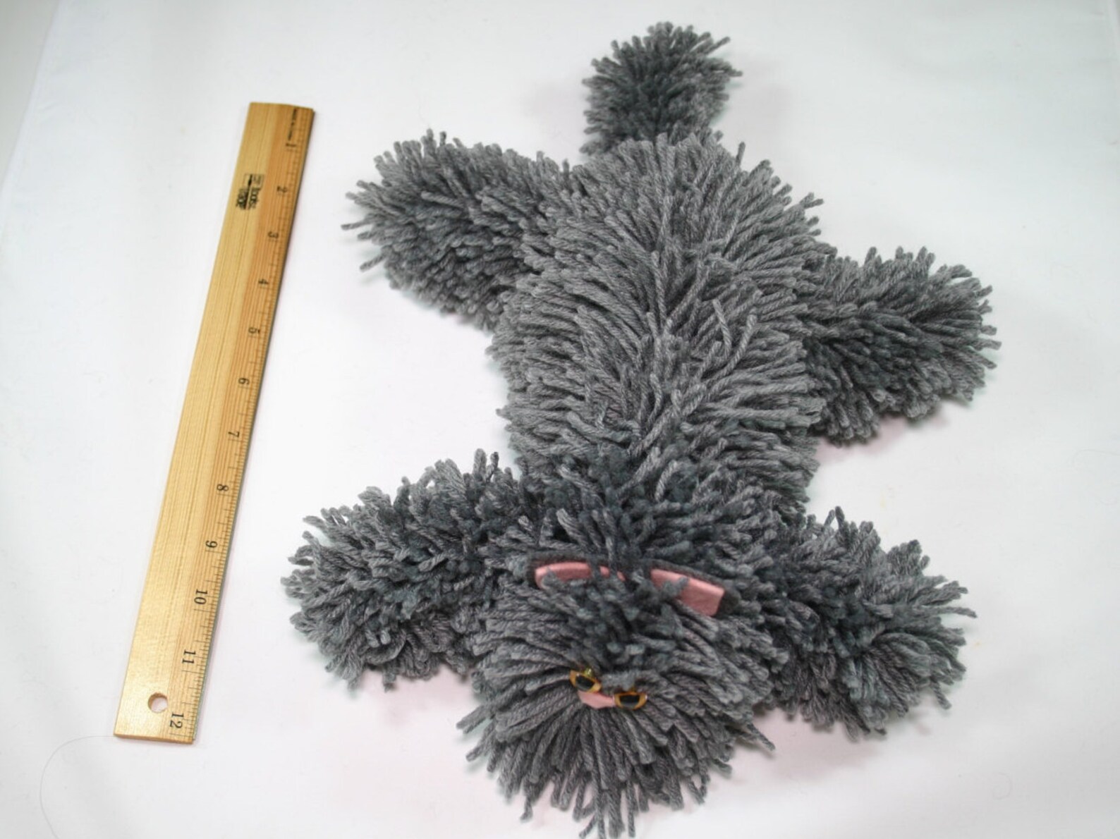 Gray Yarn Cat Collectible, Grey Yarn Kitty With Yellow Cat Eyes ...