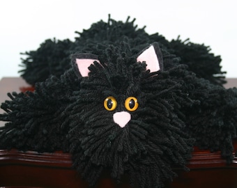 Gray Yarn Cat Collectible, Grey Yarn Kitty With Yellow Cat Eyes ...