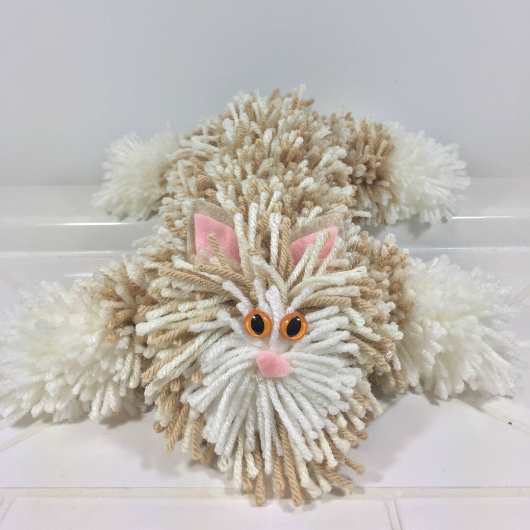 Beige & Cream Tabby Yarn Cat Collectible, Tan Tabby Yarn Kitty With ...