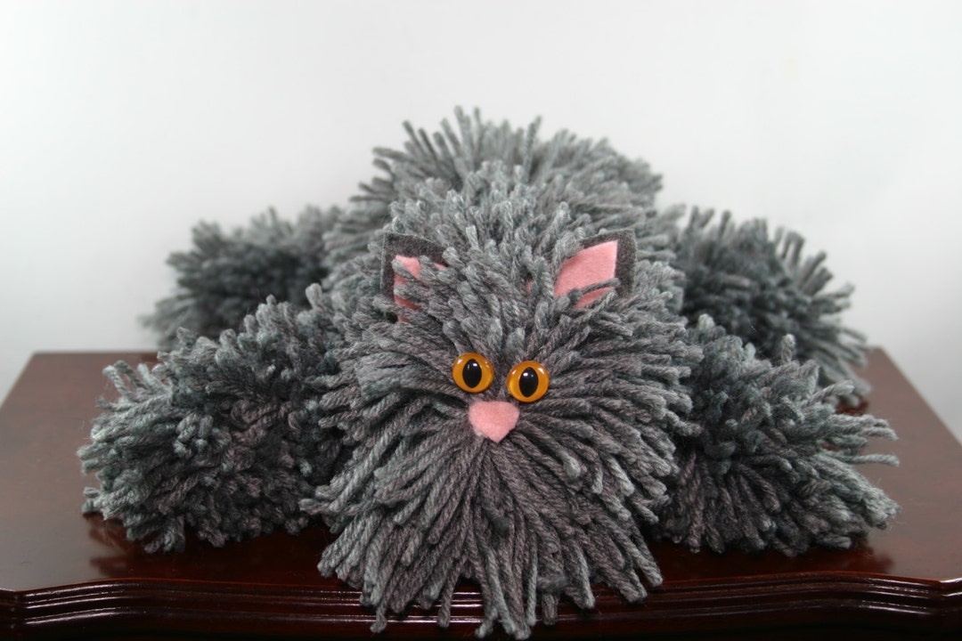 Gray Yarn Cat Collectible, Grey Yarn Kitty With Yellow Cat Eyes ...