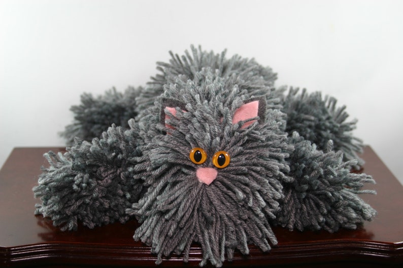 Gray Yarn Cat Collectible, Grey Yarn Kitty With Yellow Cat Eyes ...