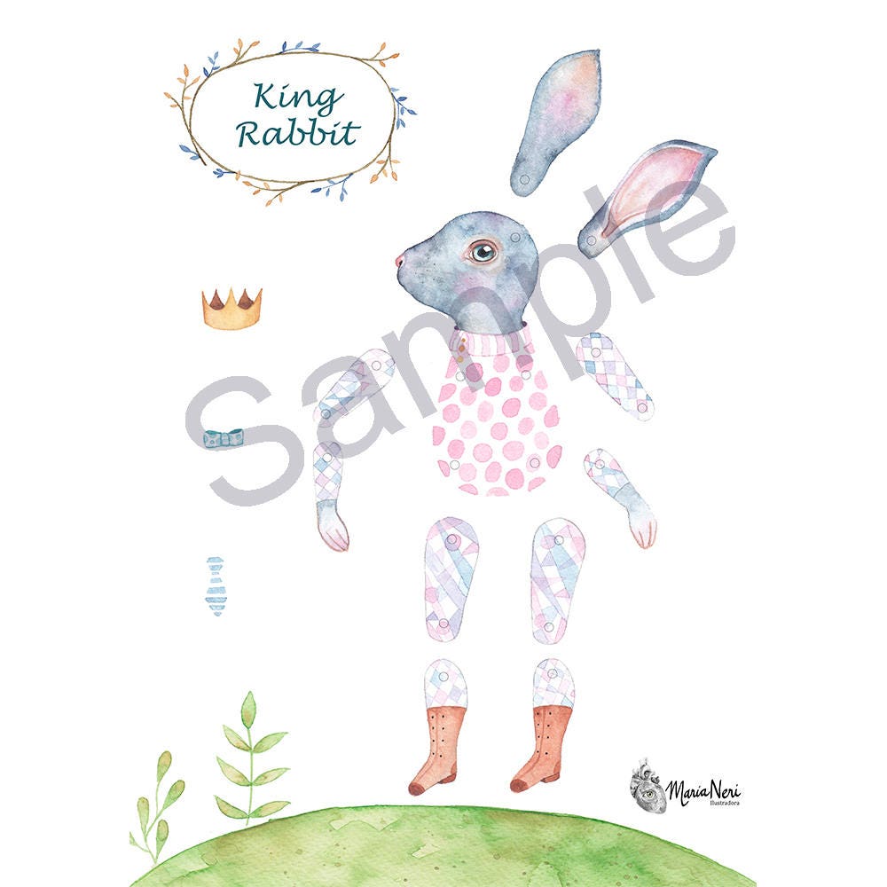 PRINTABLE Set of 2 Watercolor Paper Puppets, SHEET Instant Download A4 ...