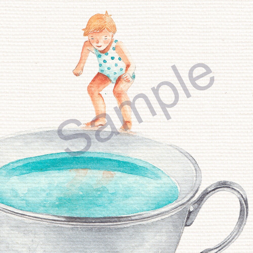 PRINTABLE Girl in Teacup Watercolor, SHEET Instant Download 8x10 - Etsy