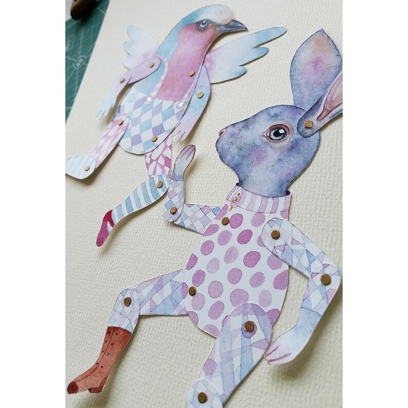 PRINTABLE Set of 2 Watercolor Paper Puppets, SHEET Instant Download A4 ...