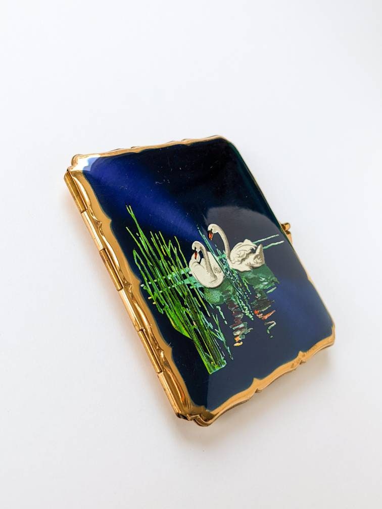 1950s Stratton Metal Cigarette Case With Swans on Blue Enamel | Etsy