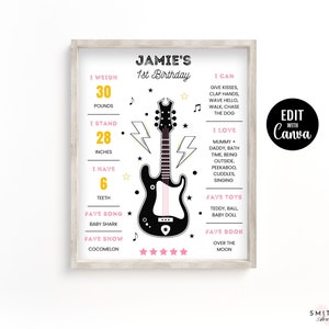 Rockstar Milestone Board Template One Rocks 1st Birthday Stats Poster ...