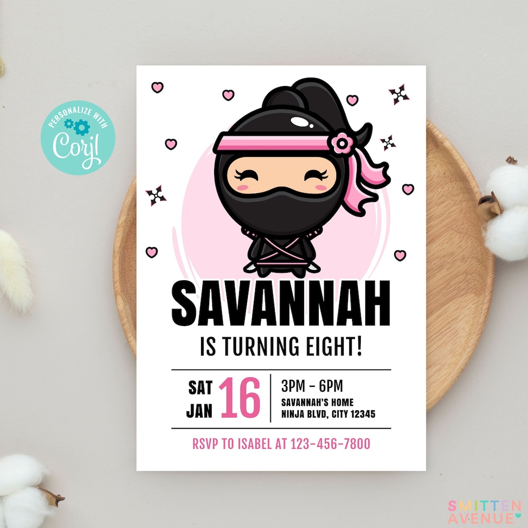 Ninja Girl Birthday Invitation Ninja Invitation Girl Karate Martial ...