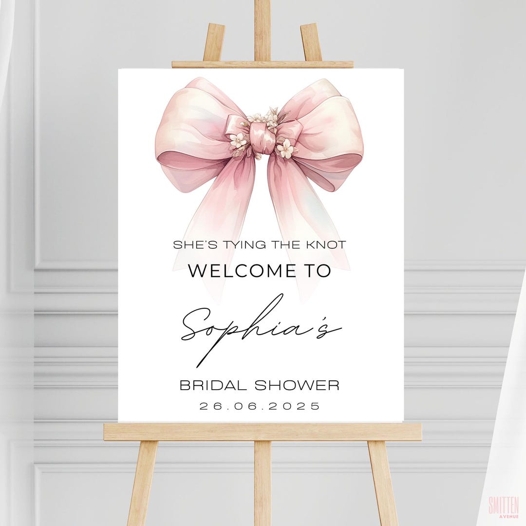 Pink Bow Bridal Shower Welcome Sign Template She's Tying the Knot Sign ...