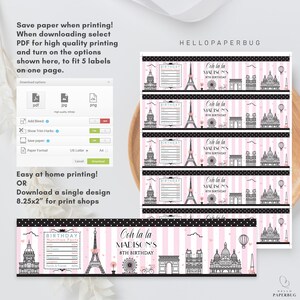 Paris Theme Water Bottle Label, Paris Birthday Party Favors, Parisian ...