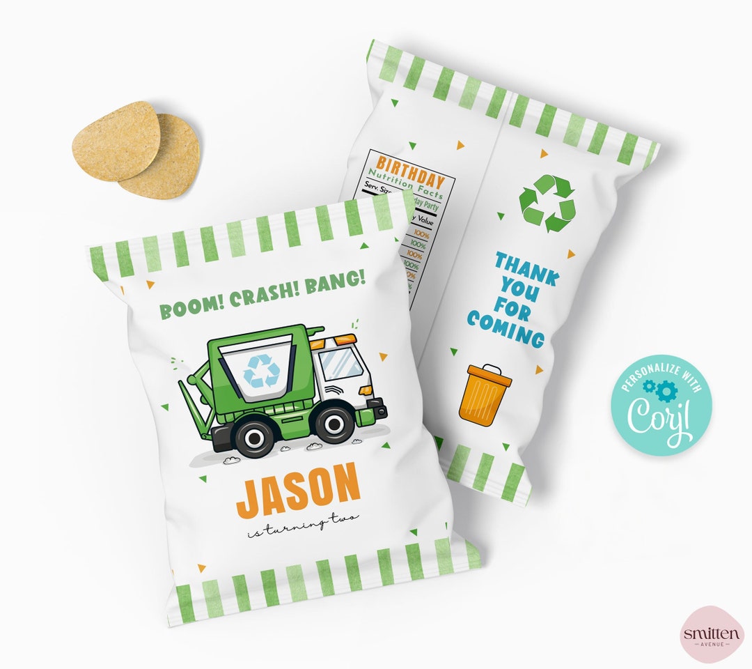 Trash Truck Chip Bag Printable Garbage Truck Birthday Snack Bag Trash ...