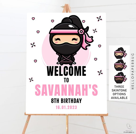Ninja Girl Birthday Welcome Sign, Ninja Party Poster, Karate Martial ...