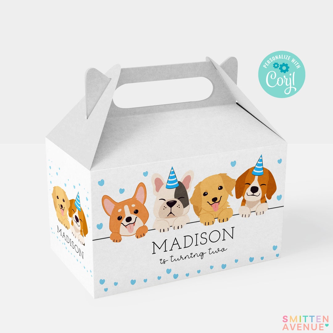 Puppy Gable Box Label Template Printable Lets Pawty Puppies Birthday ...