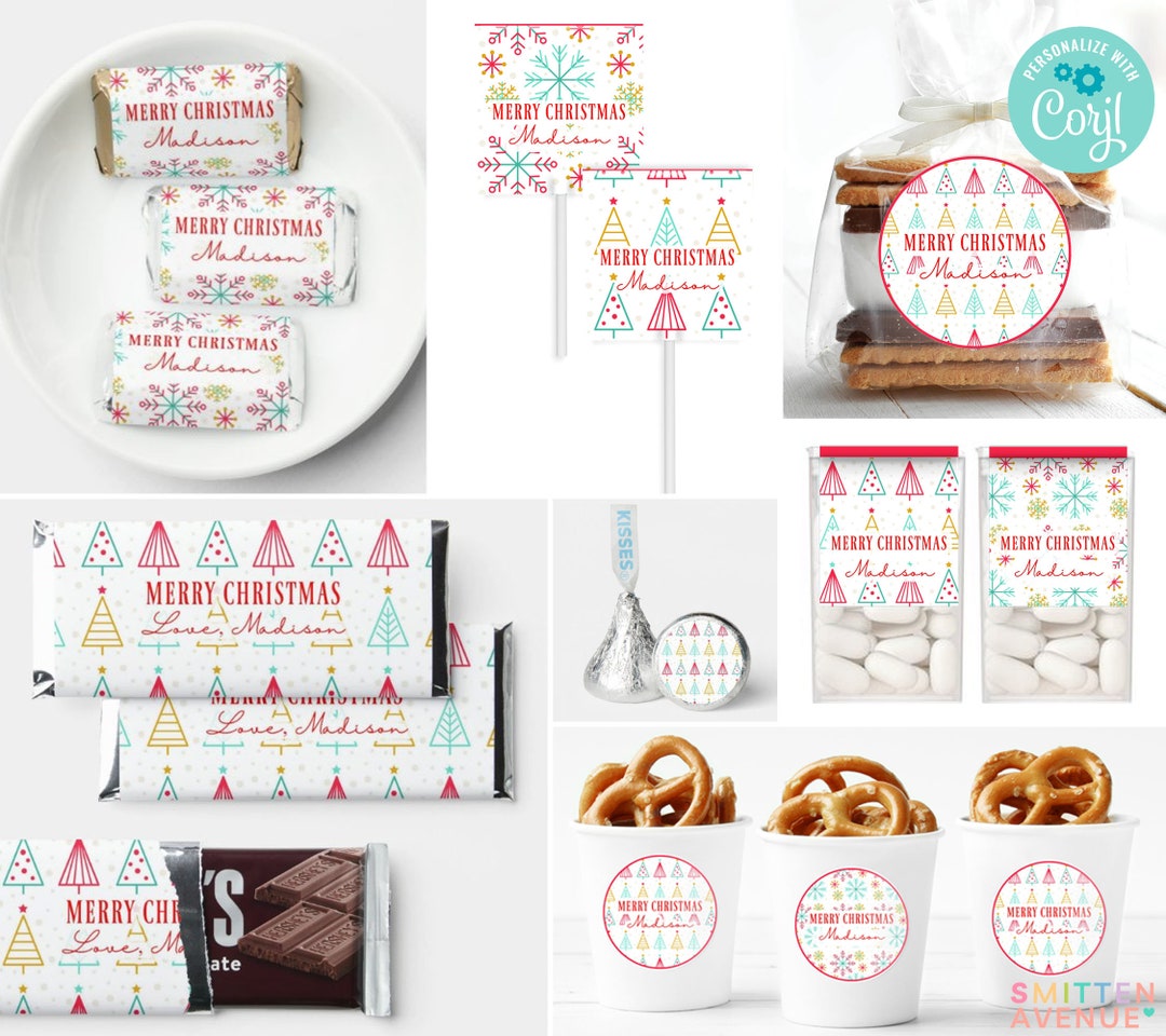 Christmas Candy Labels Template Merry Christmas Party Favors Wrapper ...